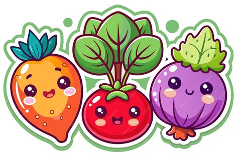 Cute Cartoon Vegetables With Smiling Faces And Vibrant Colors Premium