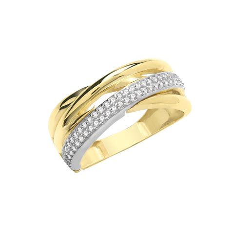 Fancy 9k Gold Women Crossover Ring With Cubic Zirconiacz