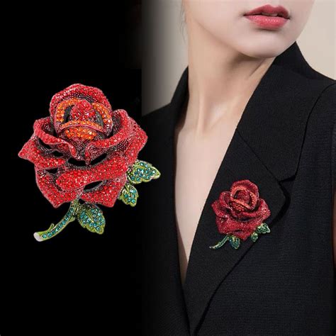 럭셔리 대형 장미 브로치 발렌타인 데이 꽃 핀 부케 코르세지 겨울 액세서리 주얼리 좋은 선물 Aliexpress