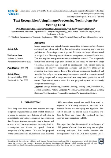 Pdf Text Recognition Using Image Processing Technology For Visiting Card