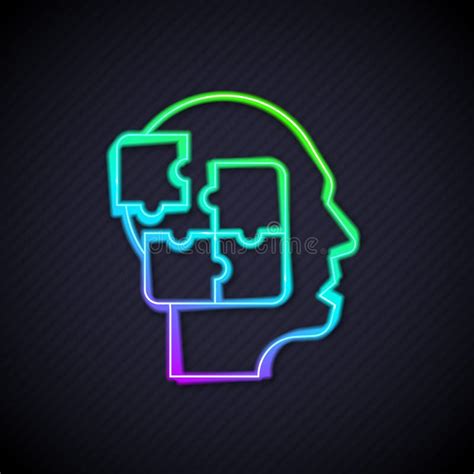 Glowing Neon Line Human Head Puzzles Strategy Icon Isolated On Black