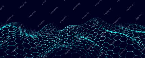 Premium Vector Abstract Futuristic Hexagon Wave With Moving Dots Flow Of Particles Technology