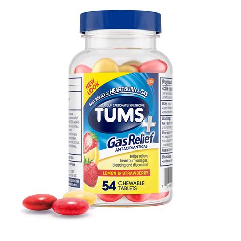 Tums Gas Relief Chewy Bites Chewable Antacid Tablets Lemon Strawberry 54 Count