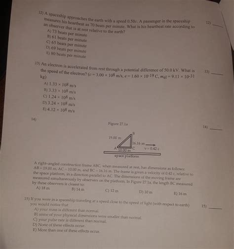 Solved 1 A Spaceship Carrying A Light Clock Moves At A