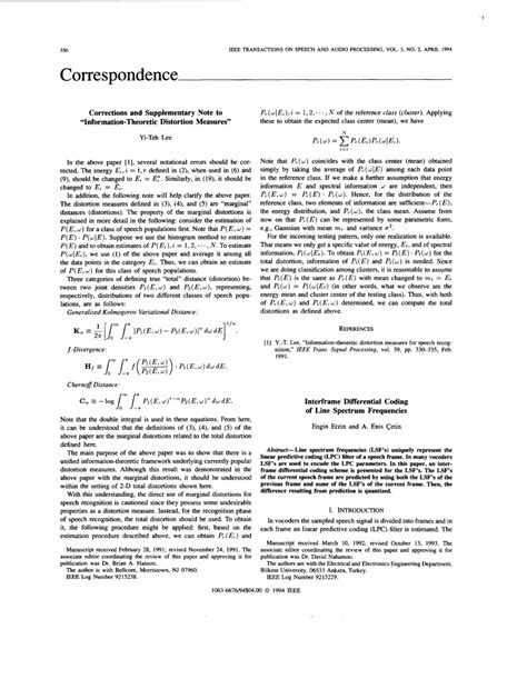 Pdf Interframe Differential Vector Coding Of Line Spectrum Frequencies