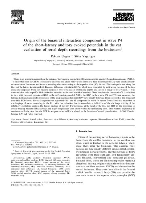 Pdf Origin Of The Binaural Interaction Component In Wave P4 Of The