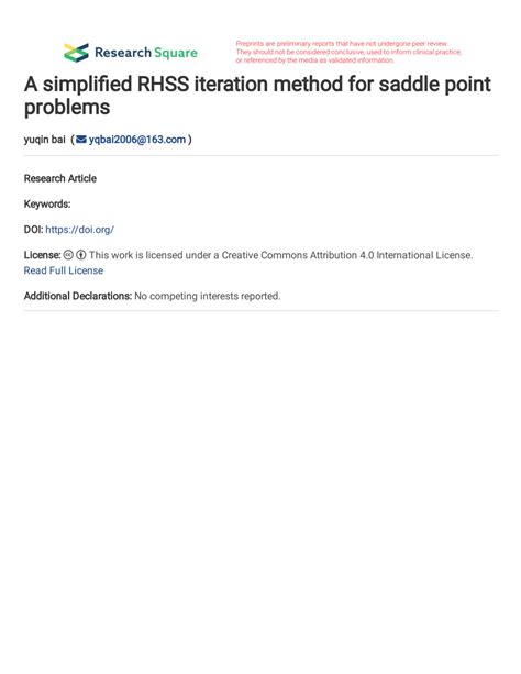Pdf A Simplified Rhss Iteration Method For Saddle Point Problems