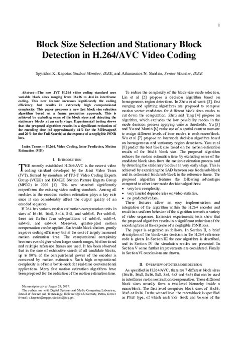 Pdf Block Size Selection And Stationary Block Detection In H 264avc