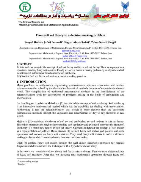 Pdf From Soft Set Theory To A Decision Making Problem