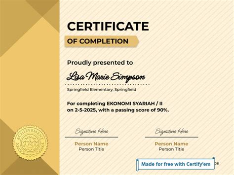 Certificate For Lisa Marie Simpson For Ekonomi Syariah Ii Pdf