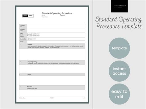 SOP Template Standard Operating Procedure Policies Digital Printable Fillable