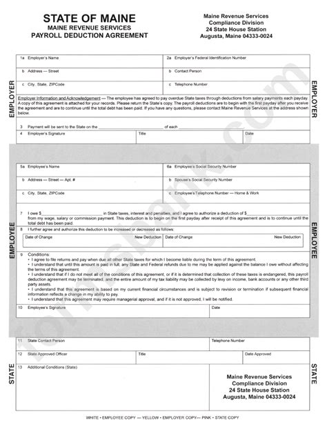 Maine Revenue Services Payroll Deduction Agreement Form Printable Pdf