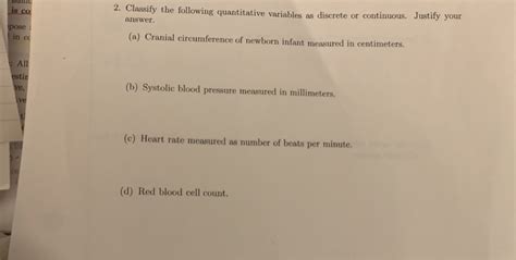 Solved 2 Classify The Following Quantitative Variables As