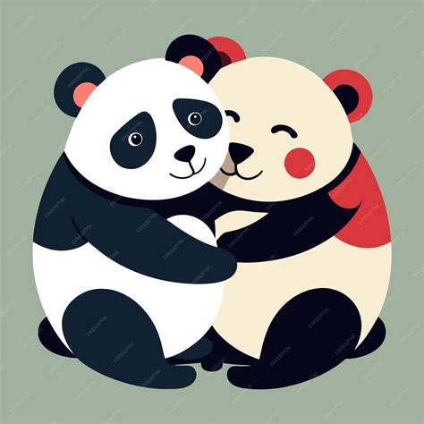 Premium Vector Two Panda Bears Embrace Each Other In A Heartfelt Hug Two Pandas Hugging Each