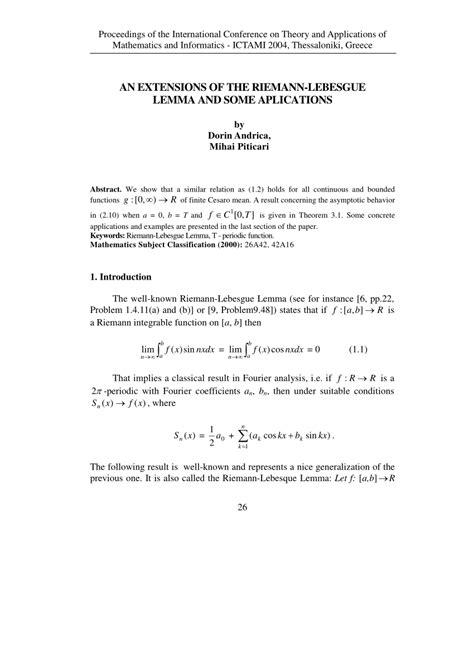 Pdf An Extensions Of The Riemann Lebesgue Lemma And Some Aplications