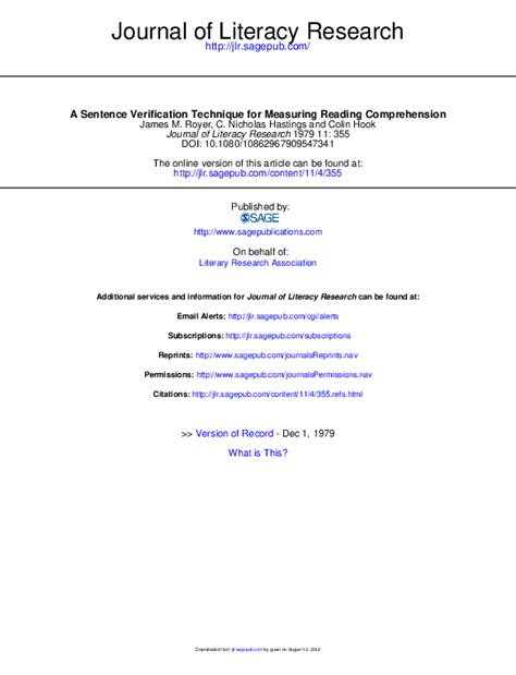 Pdf A Sentence Verification Technique For Measuring Reading Comprehension