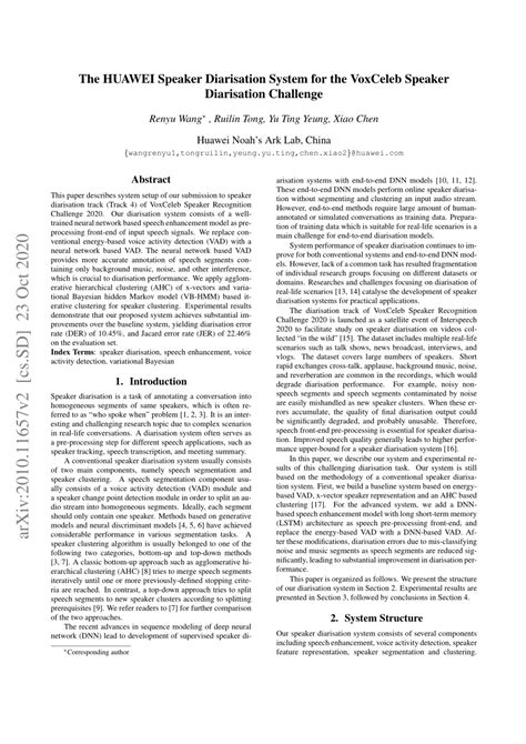 Pdf The Huawei Speaker Diarisation System For The Voxceleb Speaker Diarisation Challenge