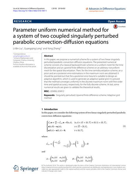 PDF Parameter Uniform Numerical Method For A System Of Two Coupled Singularly Perturbed