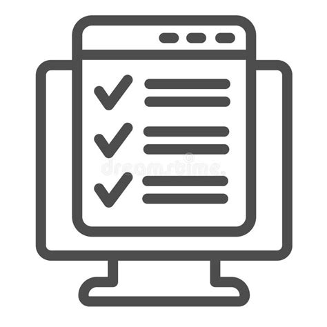 Monitor Screen With Checklist Window Line Icon Remote Work Concept Vector Graphics Stock