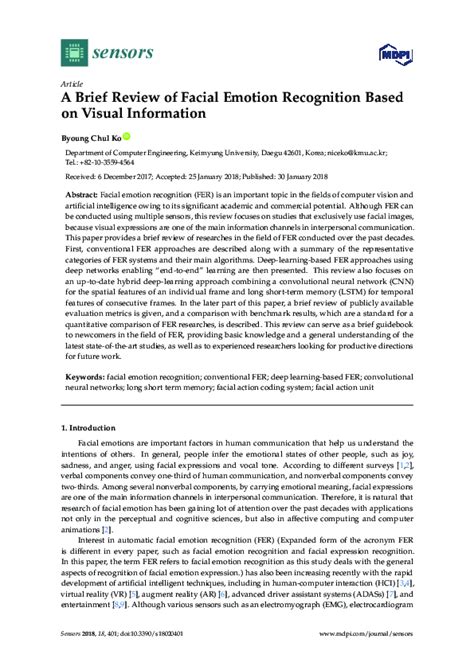 Pdf A Brief Review Of Facial Emotion Recognition Based On Visual