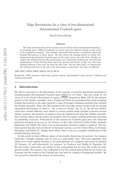 Pdf Edge Fluctuations For A Class Of Two Dimensional Determinantal Coulomb Gases