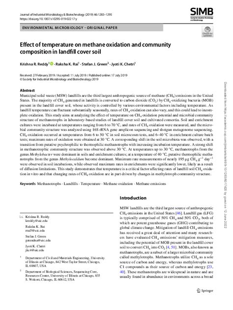 Pdf Effect Of Temperature On Methane Oxidation And Community Composition In Landfill Cover