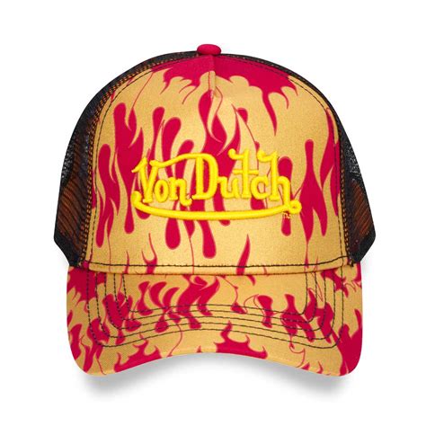 Von Dutch Red And Gold Flame Trucker Hat Players Closet