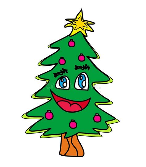 Christmas Tree Cartoon Character Stock Vector Illustration Of Doodle