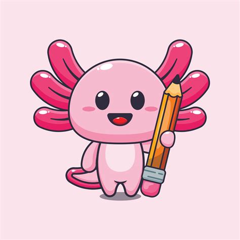 Axolotl Holding Pencil Cartoon Vector Illustration 24249801 Vector Art