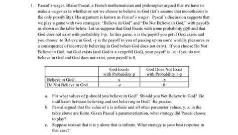 Solved 1 Pascals Wager Blaise Pascal A French