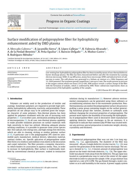 Surface Modification Of Polypropylene Fi Pdf X Ray Crystallography Scanning Electron