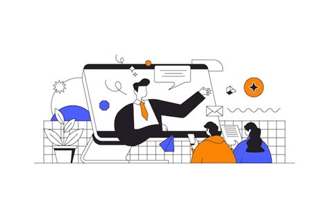 Premium Vector Messaging Service Web Concept In Flat Outline Design With Characters