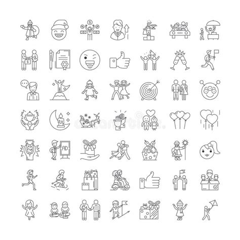 Joy Linear Icons Signs Symbols Vector Line Illustration Set Stock Vector Illustration Of