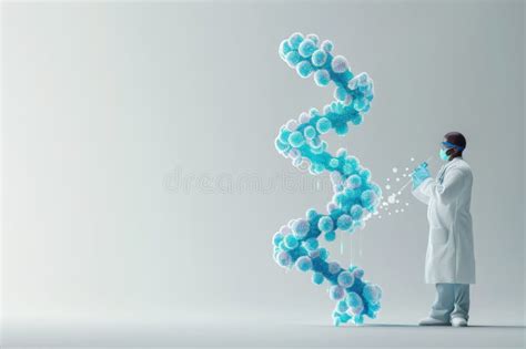 Medical Researcher Working On A 3d Model Of A Dna Molecule Genetics And Science Concept Stock