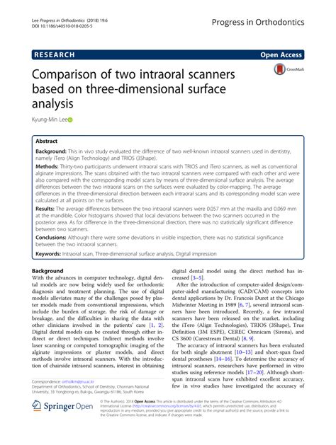 Pdf Comparison Of Two Intraoral Scanners Based On Three Dimensional Surface Analysis
