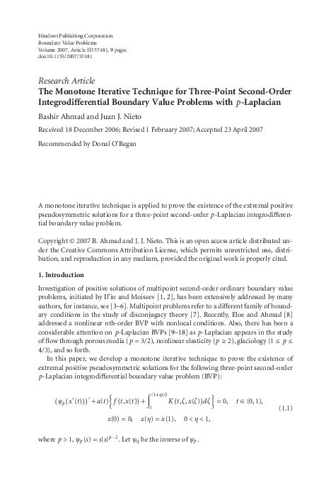 Pdf The Monotone Iterative Technique For Three Point Second Order