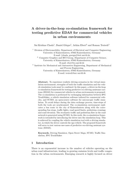 Pdf A Driver In The Loop Co Simulation Framework For Testing Predictive Edas For Commercial