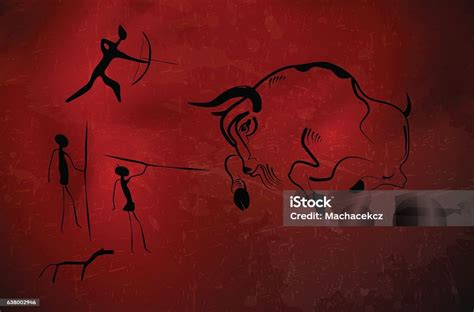 추상적인 원시 미술 선사 시대 사냥꾼의 양식에 일치시키는 그림 동굴에 대한 스톡 벡터 아트 및 기타 이미지 동굴 동굴벽화 고고학 Istock