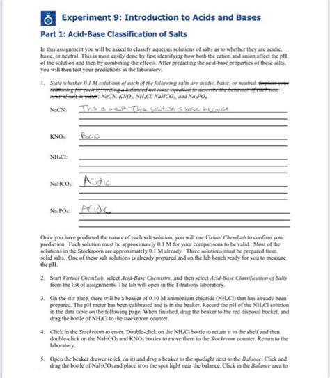 Solved Experiment Introduction To Acids And Bases Part Chegg Com