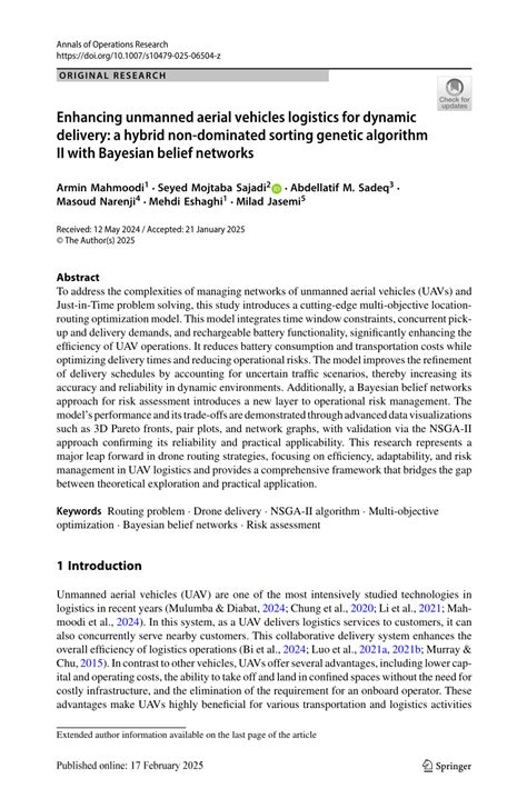 Pdf Enhancing Unmanned Aerial Vehicles Logistics For Dynamic Delivery