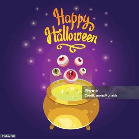 할로윈 구성입니다 녹색 물 약 및 무서운 눈과 더불어 재미 있는 냄비 만화 스타일에서 휴가 대 한 벡터 일러스트 레이 션 10