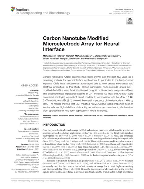 Pdf Carbon Nanotube Modified Microelectrode Array For Neural Interface