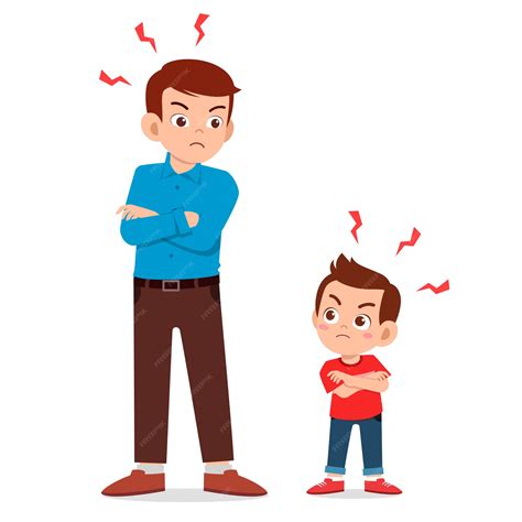 Petit Garçon Enfant Se Fâche Contre Papa Vecteur Premium