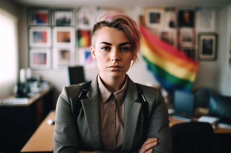Premium Ai Image Powerful Portrait Of Office Worker Woman Lgbtq Acceptance Generative Ai