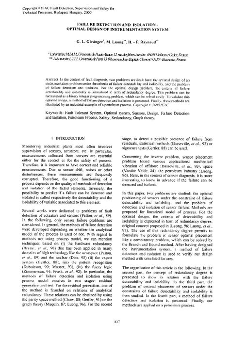 Pdf Failure Detection And Isolation Optimal Design Of