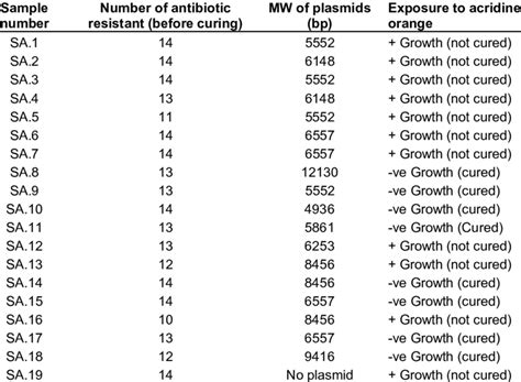 S Aureus Isolates With Their Plasmid Profiles Against The Result Of Download Table