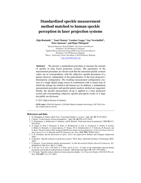 Pdf Standardized Speckle Measurement Method Matched To Human Speckle Perception In Laser