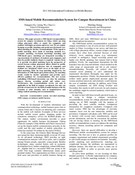 Pdf Sms Based Mobile Recommendation System For Campus Recruitment In China