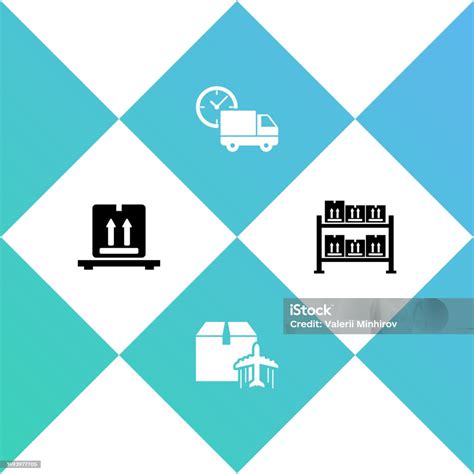 팔레트 비행기 및 판지 배달 트럭 시계 및 창고 아이콘에 골판지 상자를 설정합니다 벡터 건축하기에 대한 스톡 벡터 아트 및 기타 이미지 Istock