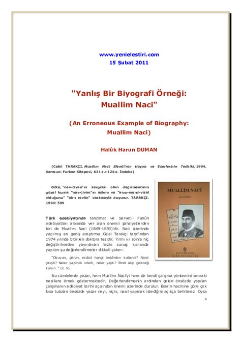 Pdf Yanlış Bir Biyografi Örneği Muallim Naci An Erroneous Example Of Biography Muallim Naci